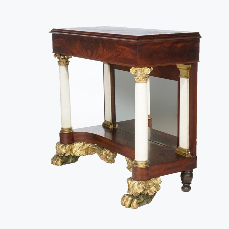 Antique Greco American Empire Flame Mahogany, Marble and Gilt Pier ...