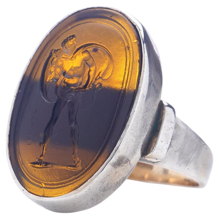 Antique Greco-Roman style Intaglio Silver Ring with Victorian glass For ...