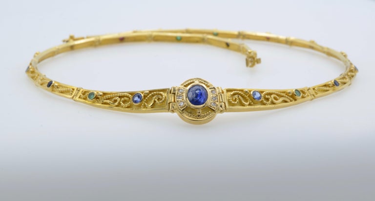 Gold Greek Collar 18K and Sapphires Necklace Articulate Links For Sale ...