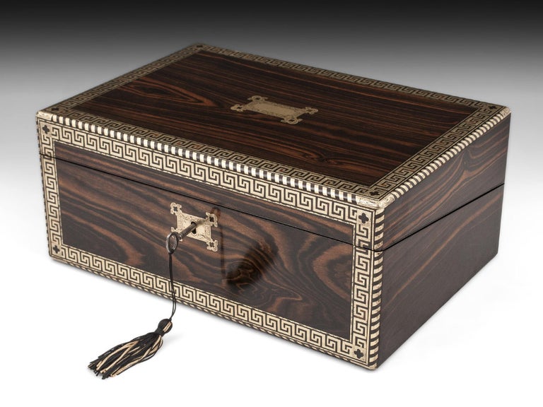 Antique Greek Key Calamander Brass Writing Box with SECRET compartment ...