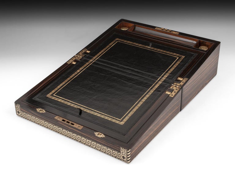 Antique Greek Key Calamander Brass Writing Box with SECRET compartment ...