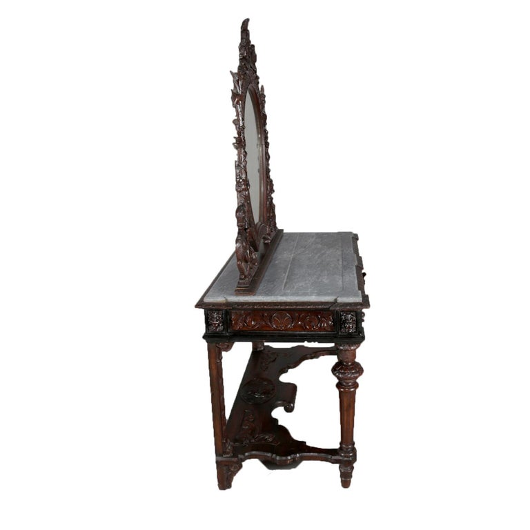 Antique Greek Revival Figural Carved Walnut Dressing Table with Mirror ...