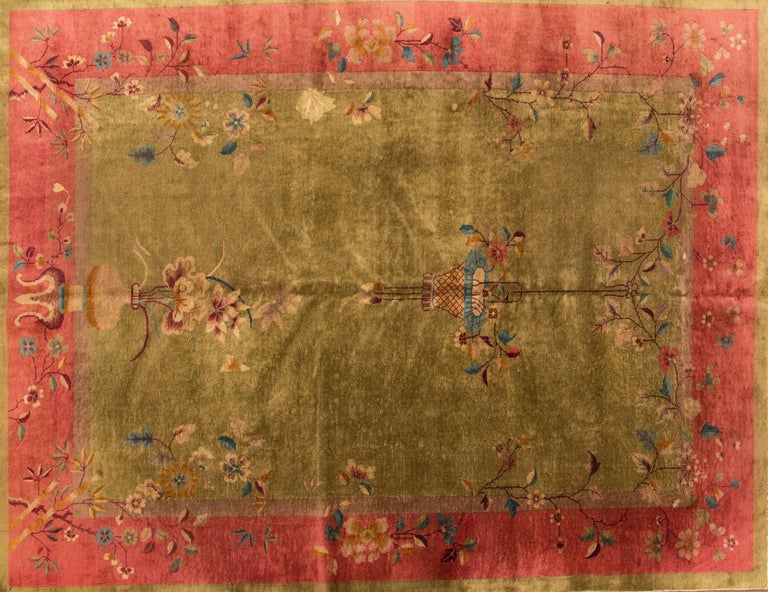 Antique Green Art Deco Chinese Wool Rug For Sale at 1stDibs | green ...