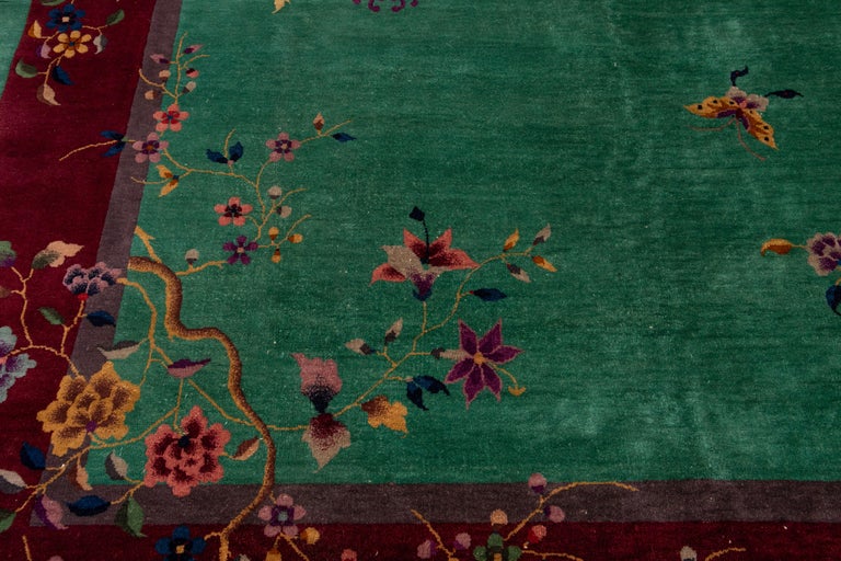 Antique Green Art Deco Chinese Wool Rug For Sale at 1stDibs