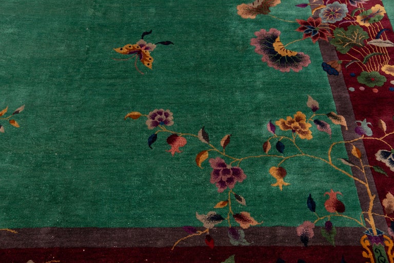Antique Green Art Deco Chinese Wool Rug For Sale at 1stDibs