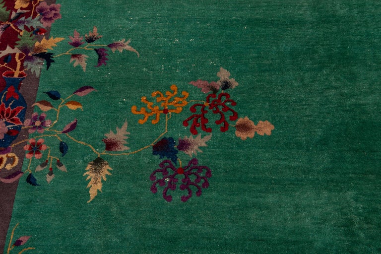 Antique Green Art Deco Chinese Wool Rug For Sale at 1stDibs