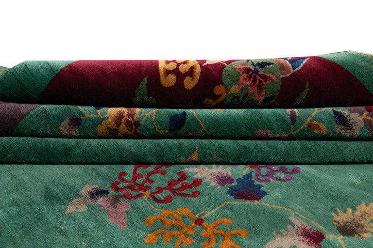 Antique Green Art Deco Chinese Wool Rug For Sale at 1stDibs