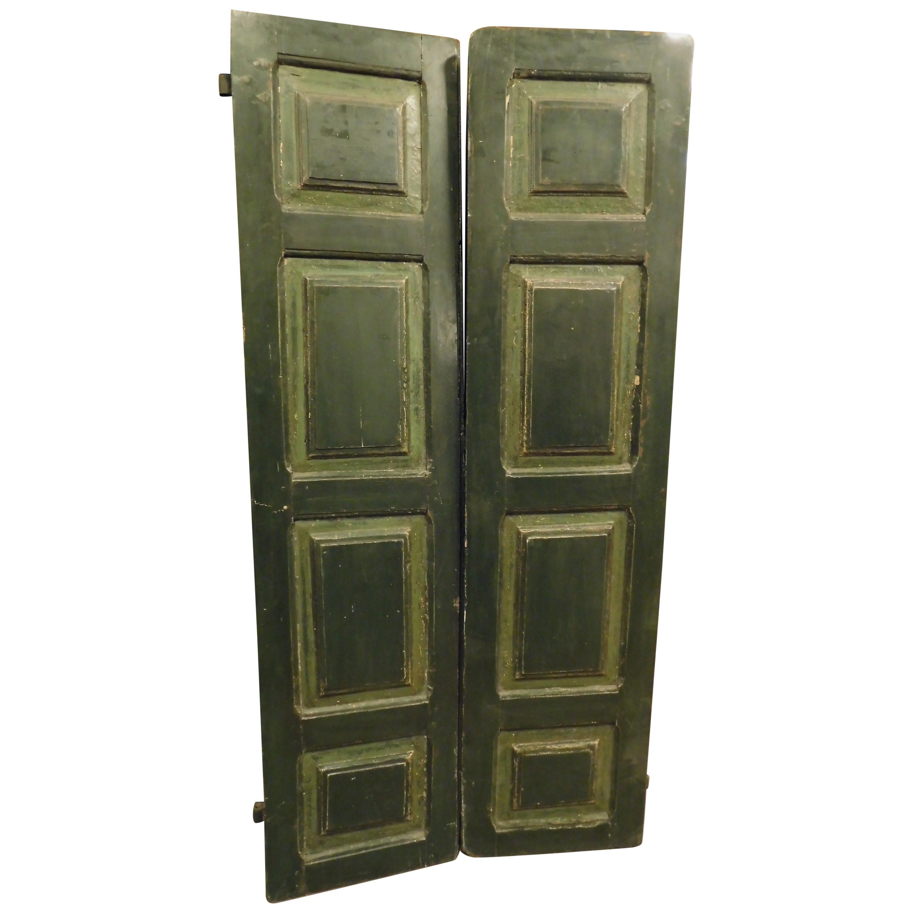 Antique Green Hand Painted Wooden Double Door with 8 Panels, 1700 ...