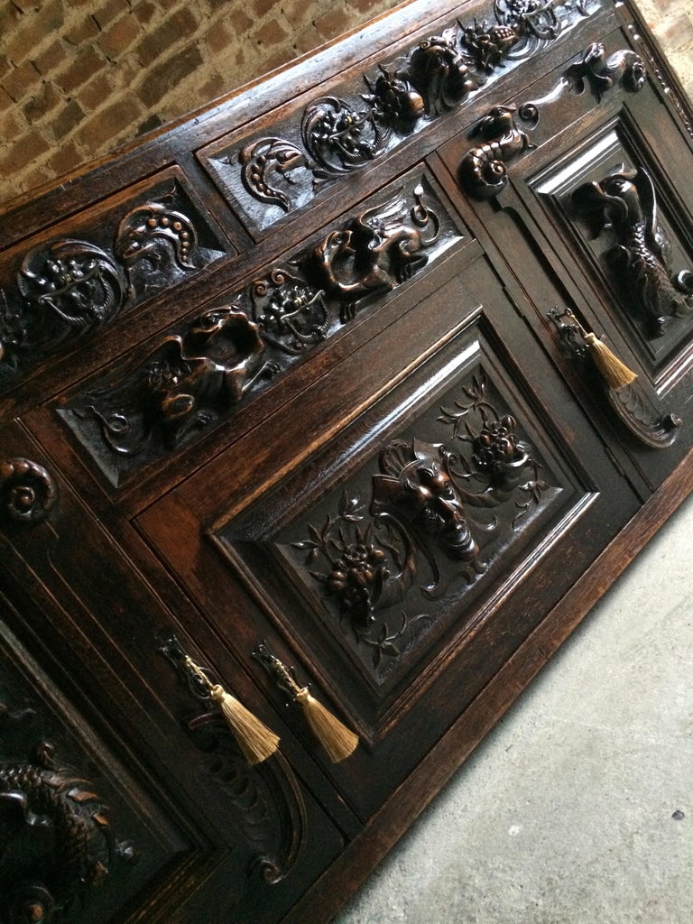 Antique Green Man Oak Sideboard Dresser Buffet Heavily Carved 19th ...