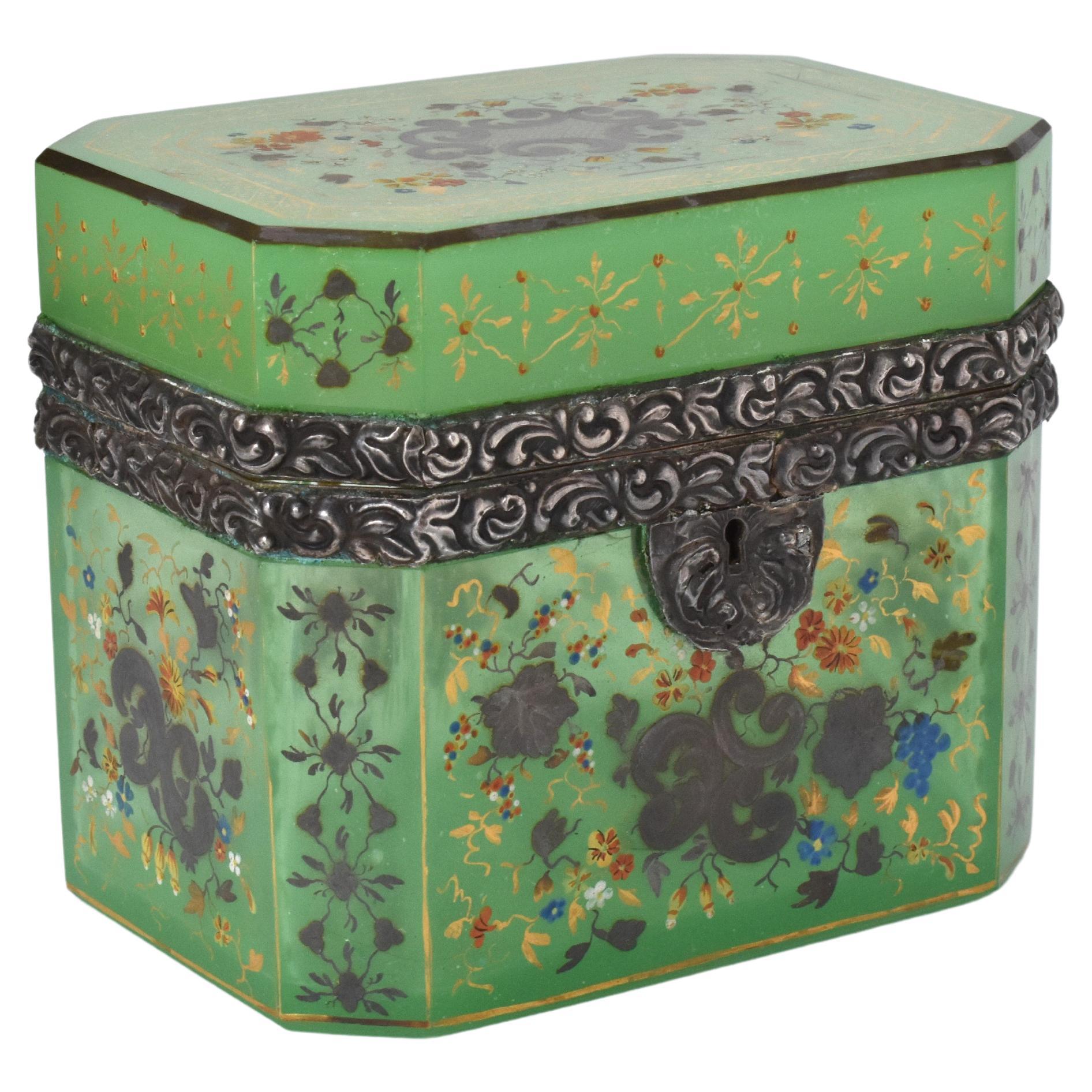 Antique Bohemian Moser Enameled Glass Jewelry Casket Box, 19th Century ...
