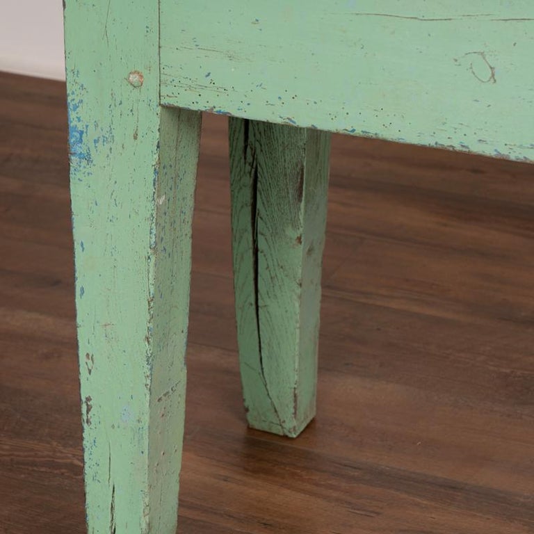 Antique Green Painted Farm Console Table With Pine Top For Sale at 1stDibs