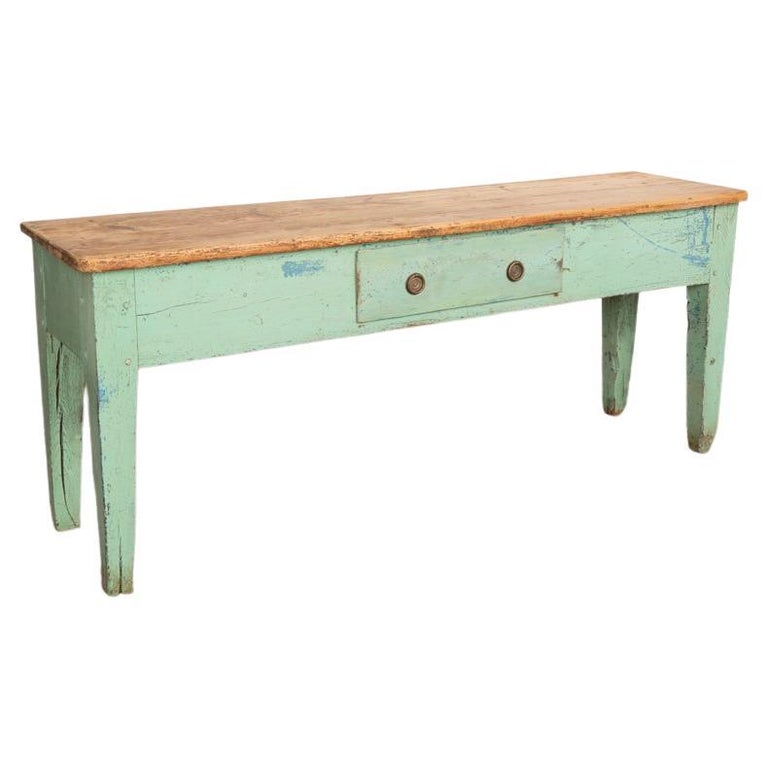Antique Green Painted Farm Console Table With Pine Top For Sale at 1stDibs