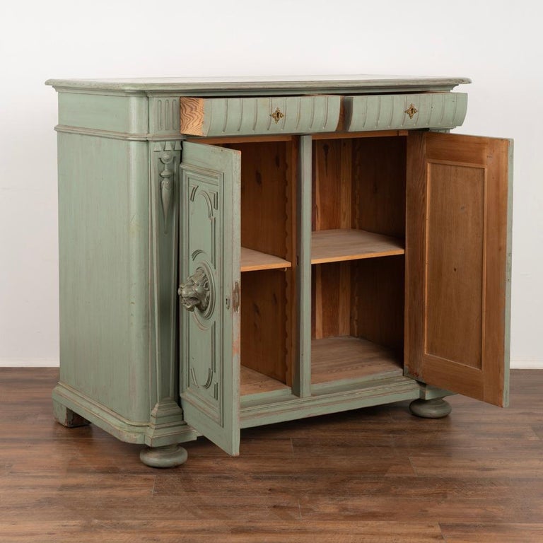 Antique Green Painted Sideboard Buffet with Carved Lion Heads, Sweden ...