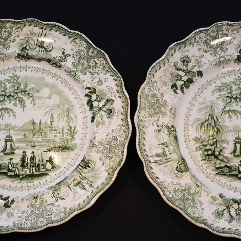 Antique Green Transferware Dinner Plates Phillips Longport Pair For ...