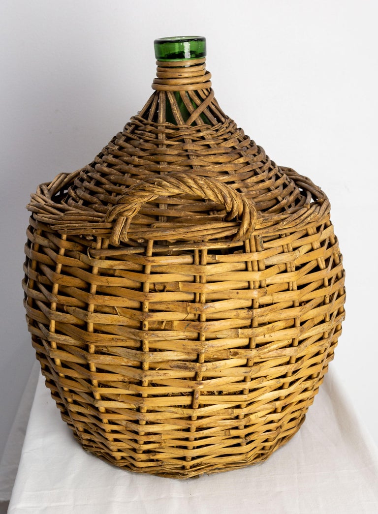 Antique Greenglass Bottle Demijohns or Carboy in Authentic Wicker ...