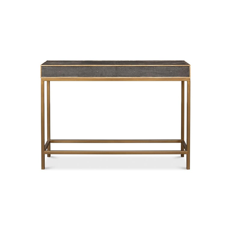 Antique Grey Leather Wrapped Console Table For Sale at 1stDibs
