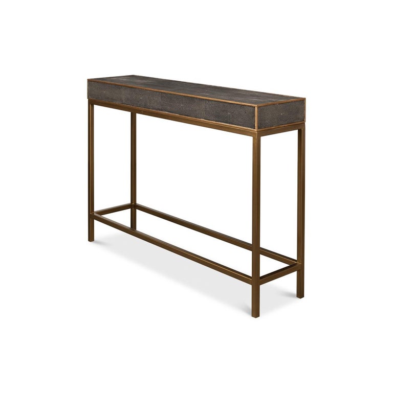 Antique Grey Leather Wrapped Console Table For Sale at 1stDibs