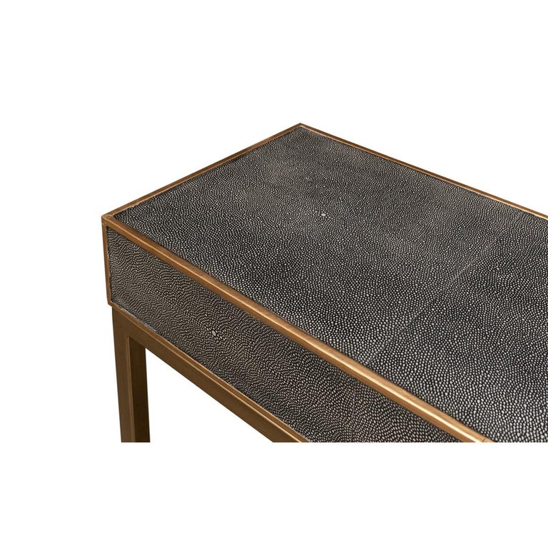 Antique Grey Leather Wrapped Console Table For Sale at 1stDibs