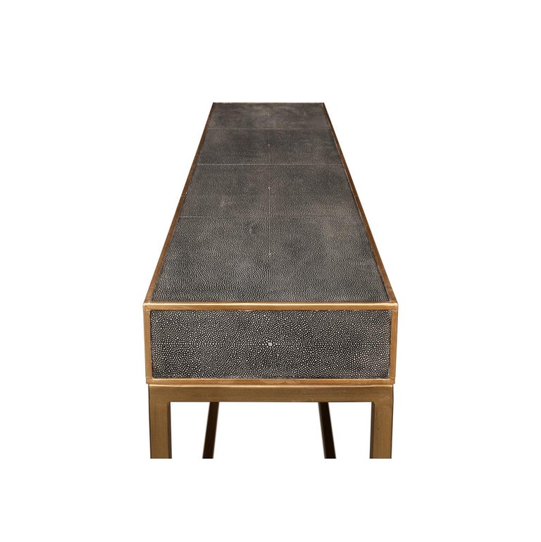 Antique Grey Leather Wrapped Console Table For Sale at 1stDibs