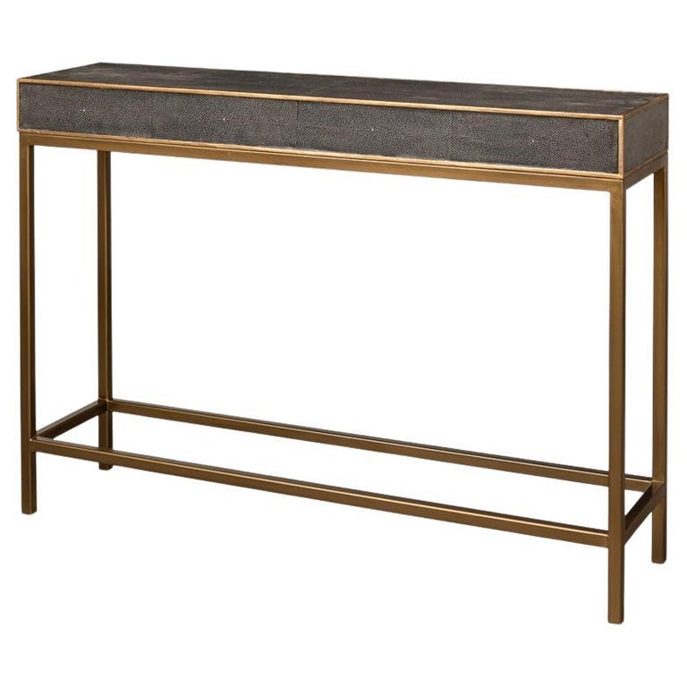 Antique Grey Leather Wrapped Console Table For Sale at 1stDibs
