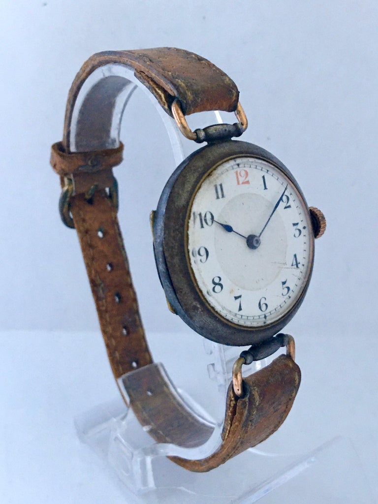 Antique Gunmetal Hand-Winding Trench Watch For Sale at 1stDibs