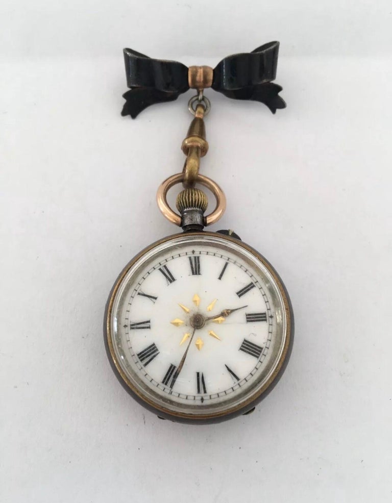 Antique Gunmetal and Gold Fob / Brooch Watch at 1stDibs