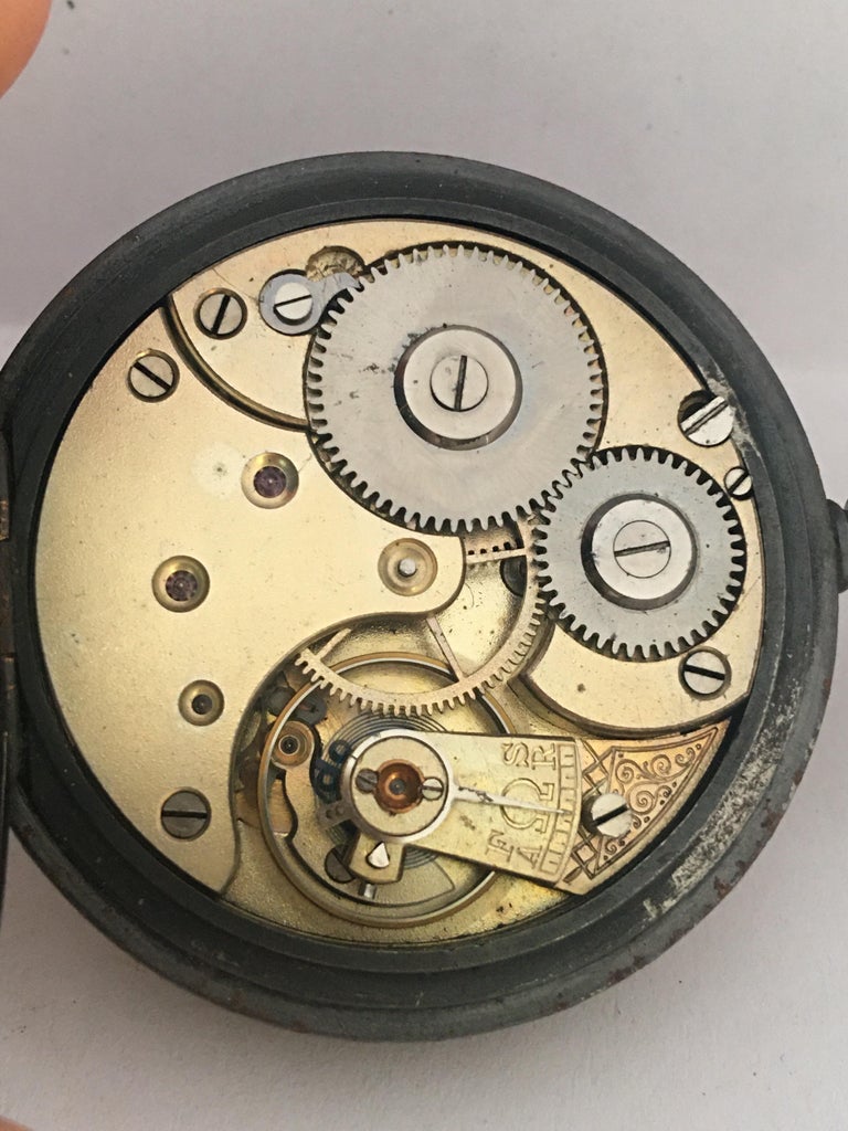 Antique Gunmetal Hand Winding Omega Lever Pocket Watch at 1stDibs