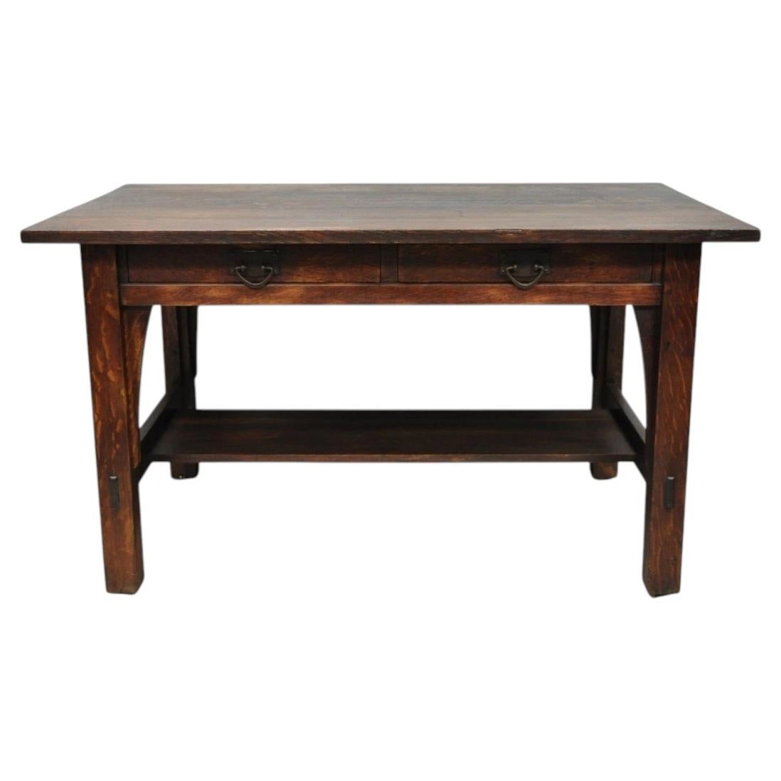 American Arts and Crafts Gustave Stickley Oak Trestle Library Table no ...