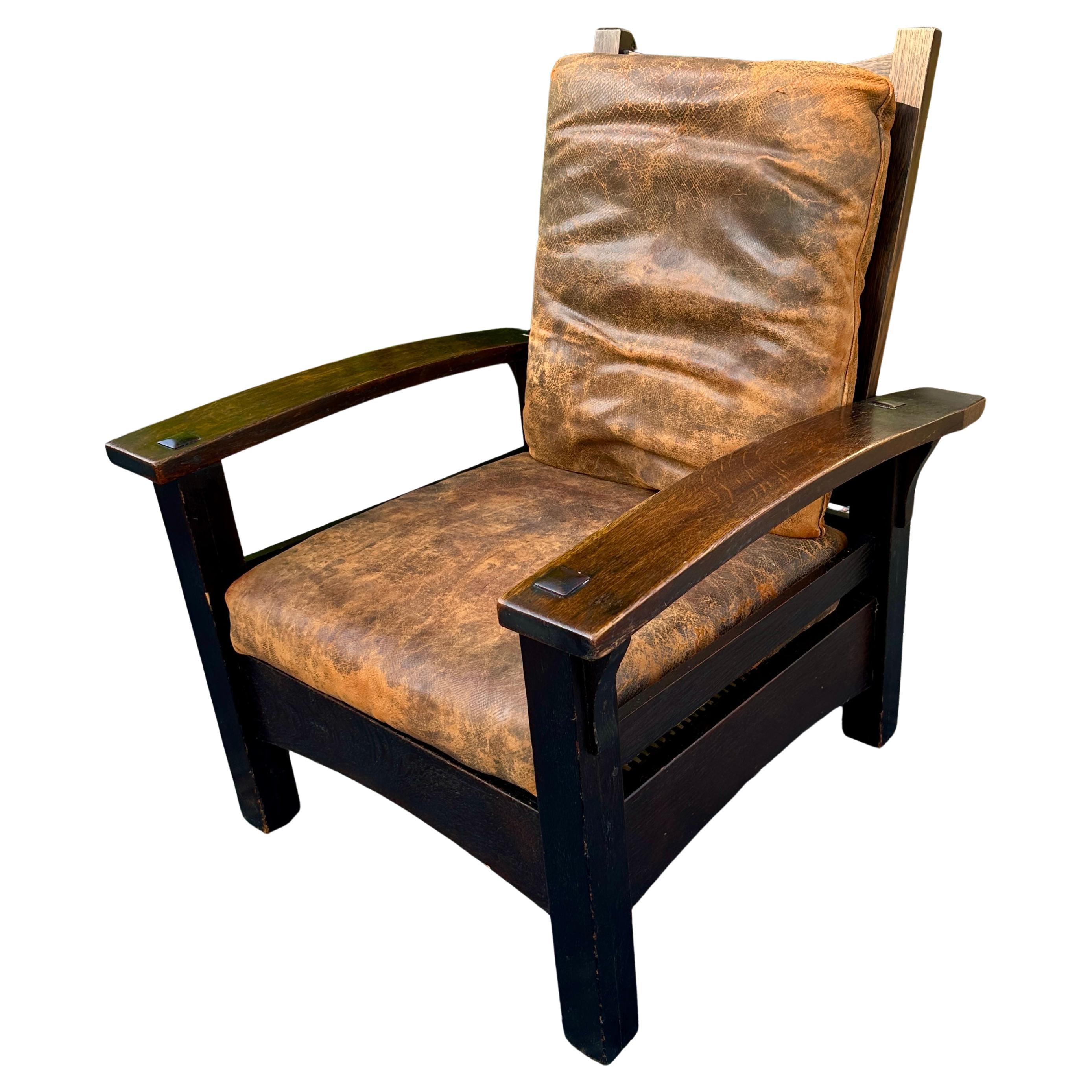 Antique GUSTAV STICKLEY nice MORRIS CHAIR Model # 332 circa 1900 w For ...