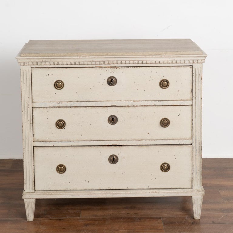 Antique Gustavian Gray Painted Chest of Three Drawers, Sweden circa ...