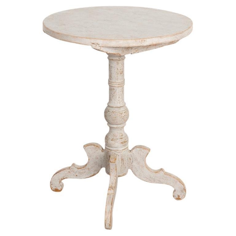 Antique Gustavian Small Round White Painted Pedestal Side Table, Sweden ...