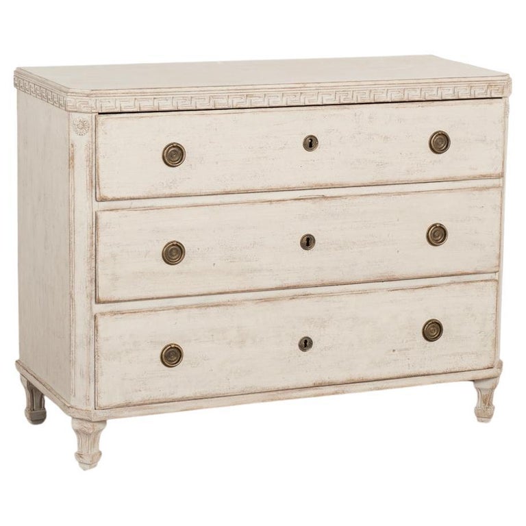 Antique Gustavian White Painted Chest of Three Drawers With Greek Key ...