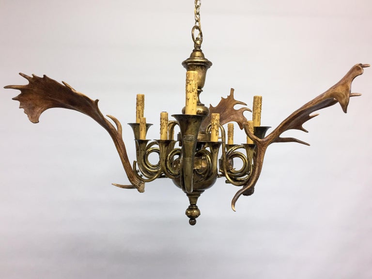 Antique Habsburg Fallow Deer and Fürst Pless Hunt Horn Chandelier For ...