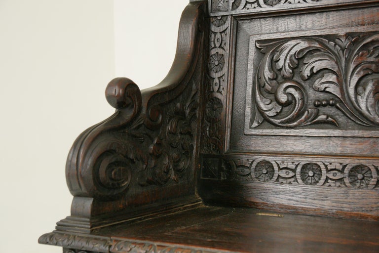 Antique Hall Bench, Entryway Bench, Carved Oak Settle, Scotland, 1880 ...