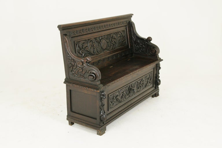 Antique Hall Bench, Entryway Bench, Carved Oak Settle, Scotland, 1880 ...