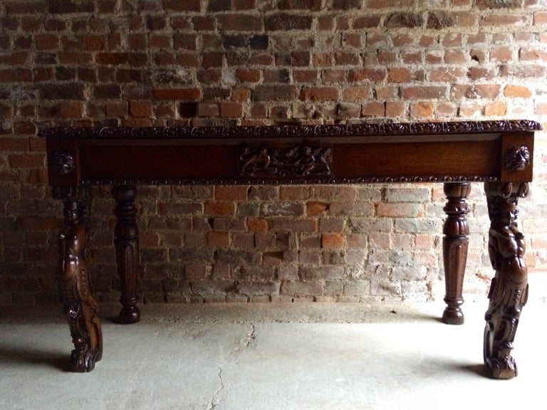 Antique Hall Table Gothic Carved Oak Victorian 19th Century at 1stDibs