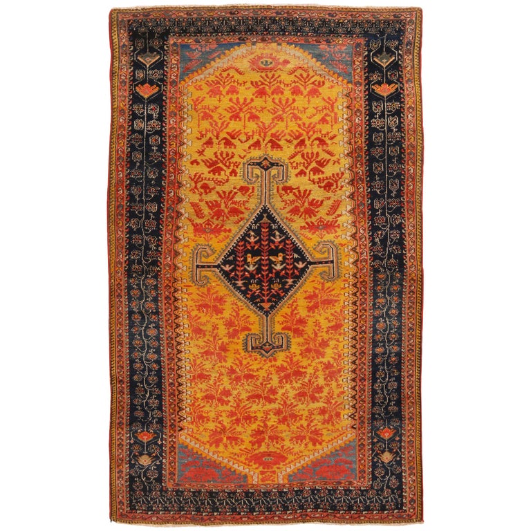 Antique Hamadan Traditional Yellow Red Wool Persian Floral Rug by Rug ...