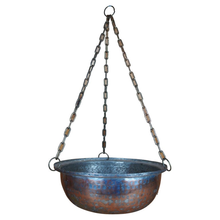 Antique Hammered Copper Hanging Basket Planter Pot Scale Bowl For Sale ...