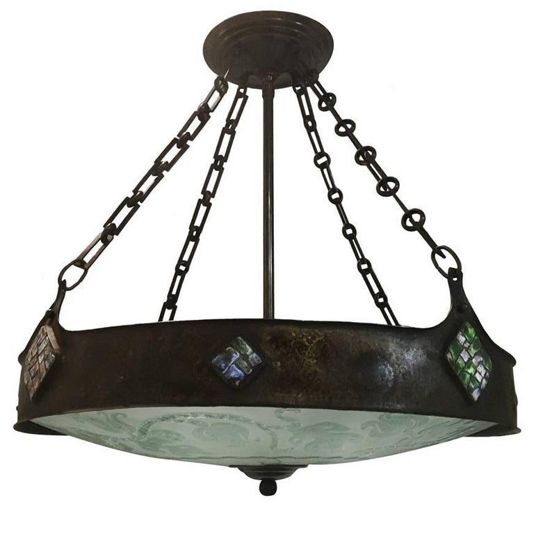 Antique Hammered Metal Light Fixture For Sale at 1stDibs