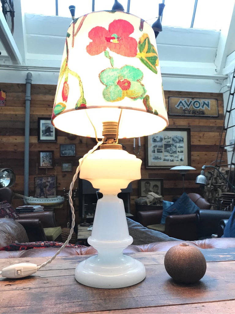 Antique Hand Blown Electrified Oil Lamp For Sale at 1stDibs