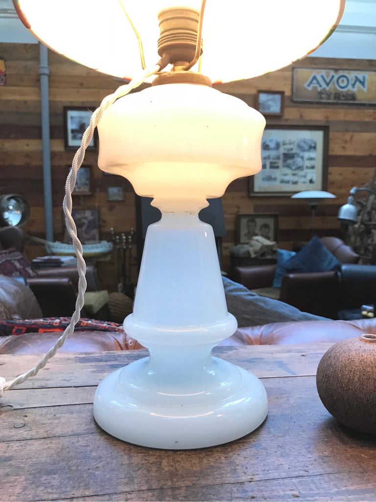 Antique Hand Blown Electrified Oil Lamp For Sale at 1stDibs