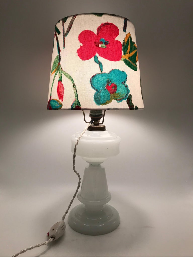 Antique Hand Blown Electrified Oil Lamp For Sale at 1stDibs