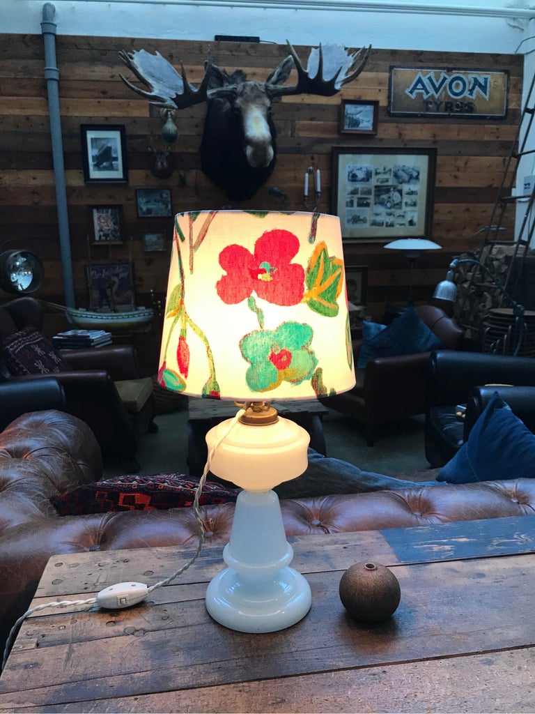 Antique Hand Blown Electrified Oil Lamp For Sale at 1stDibs