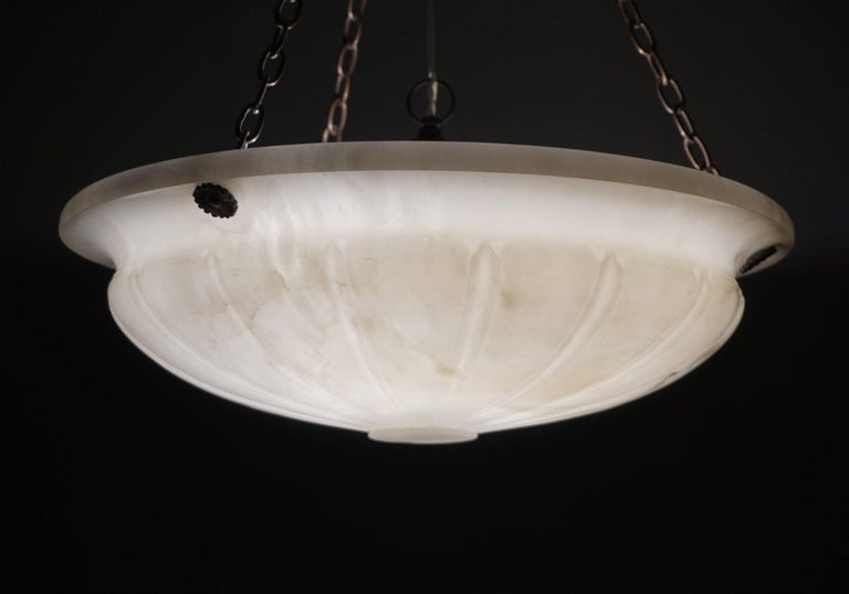 Antique Hand-Carved and All Original Large Alabaster Pendant with Brass ...