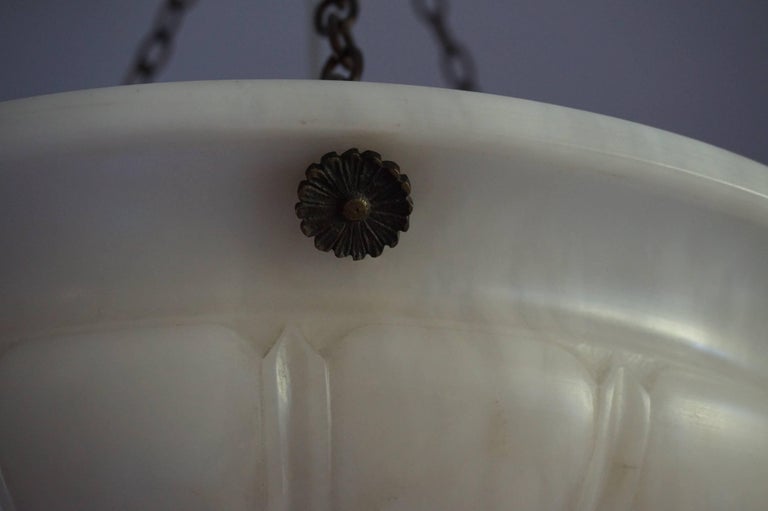 Antique Hand-Carved and All Original Large Alabaster Pendant with Brass ...