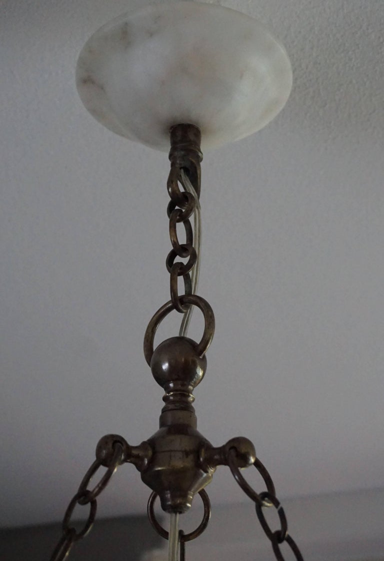 Antique Hand-Carved and All Original Large Alabaster Pendant with Brass ...