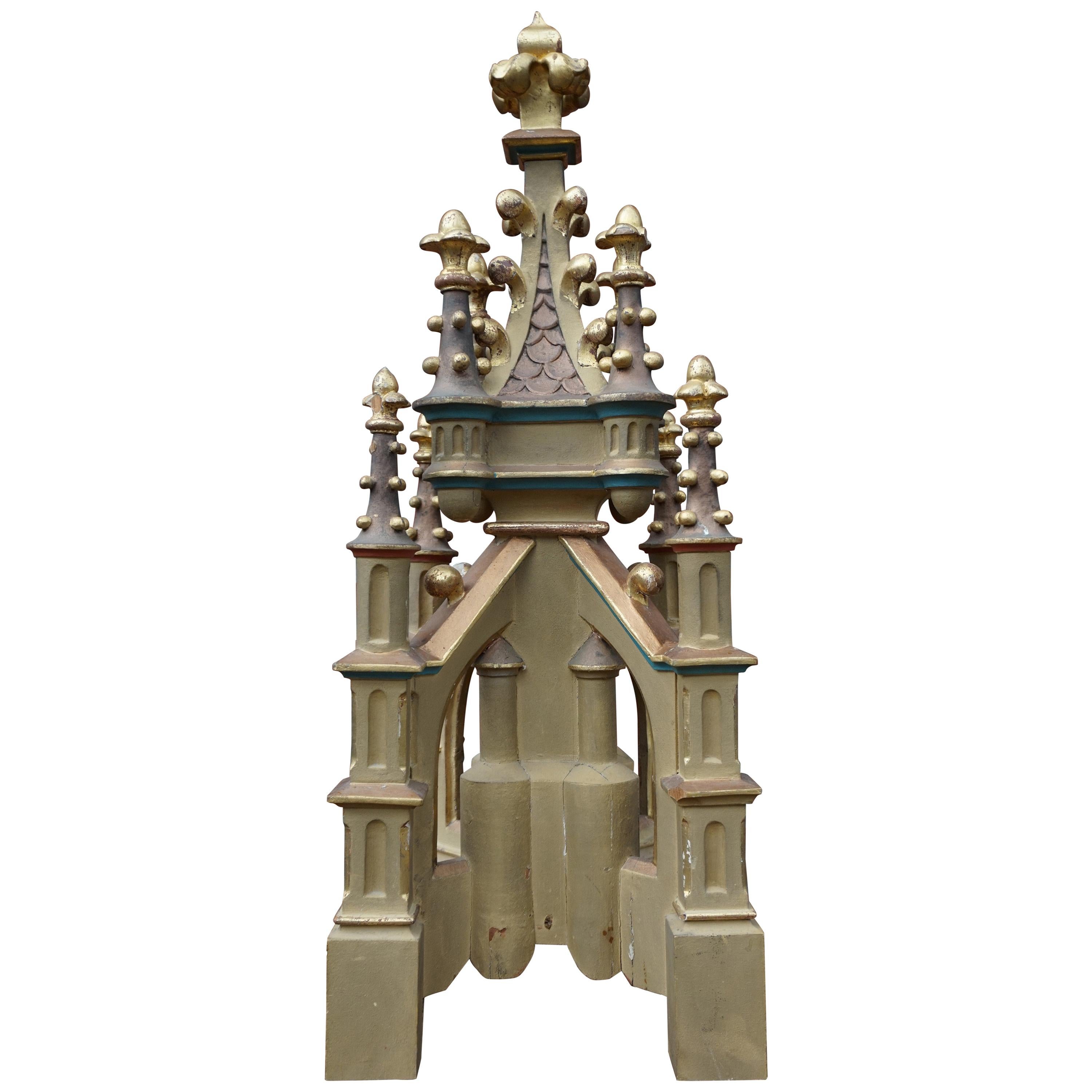 Antique Hand Carved and Hand Painted Wooden Gothic Tower Model with ...