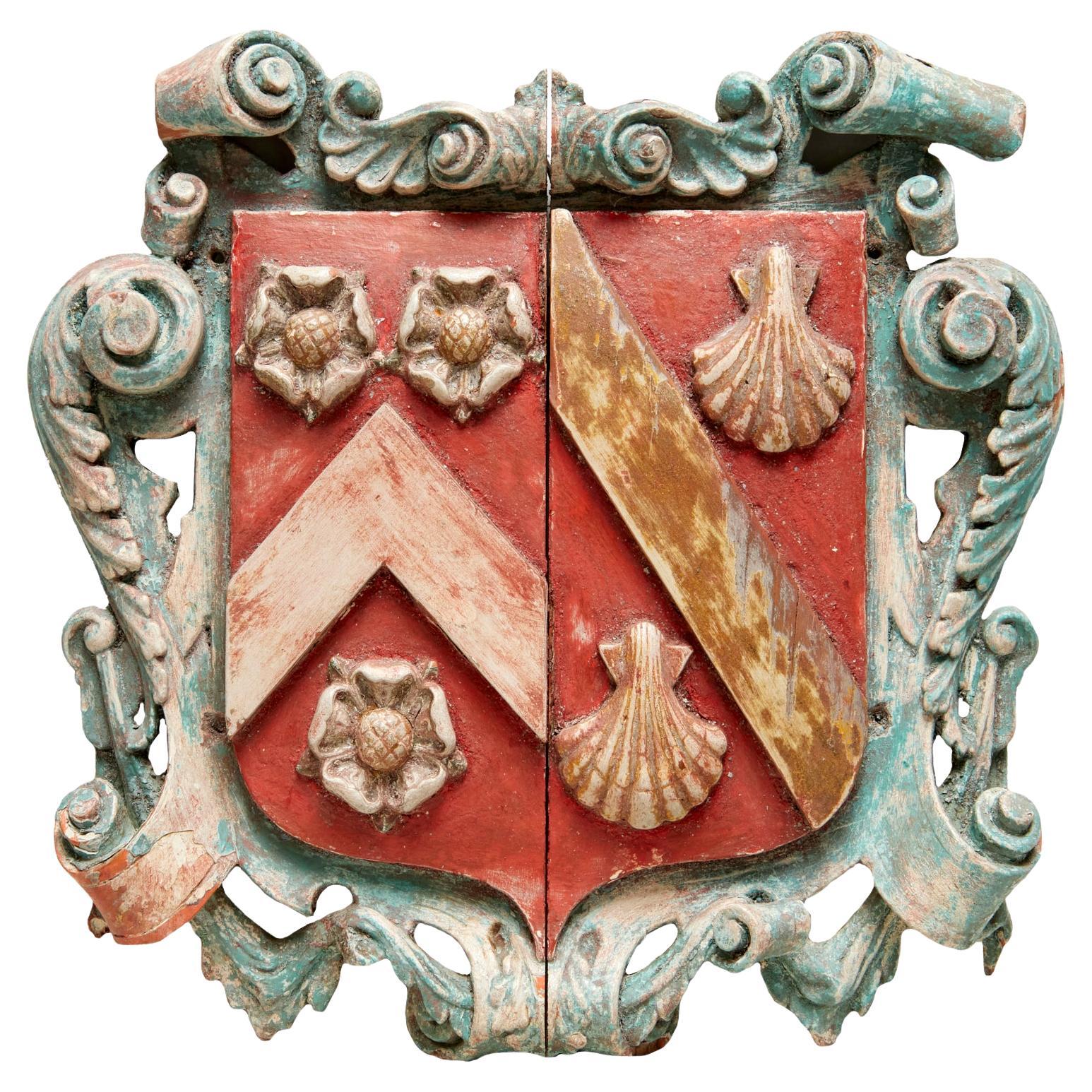 Antique Hand Carved and Painted Wood Coat of Arms Plaque Wadham College ...