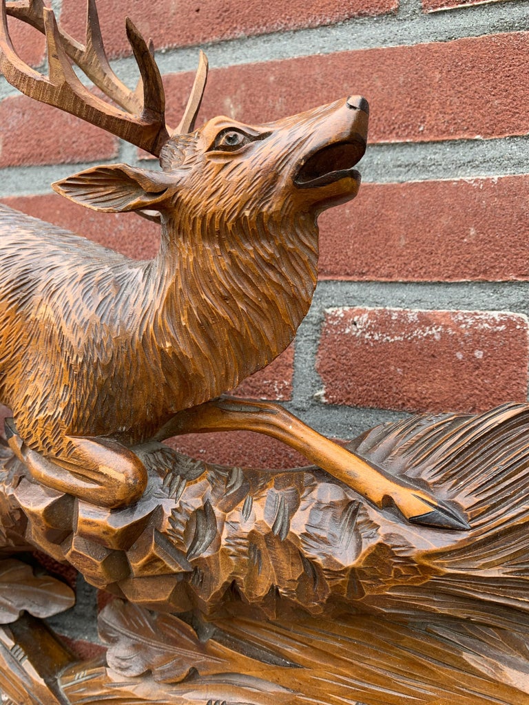 Great Antique Hand Carved Black Forest Wall Coat Rack with Deer Stag on ...