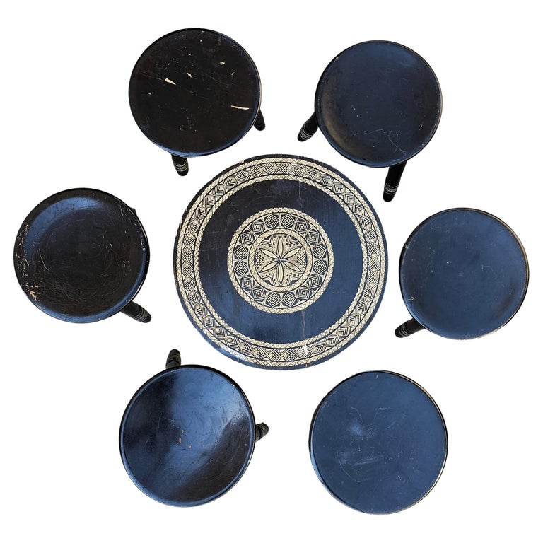 Antique Hand-Carved Coffee Table with 6 Stools by Ettore Zacchari ...